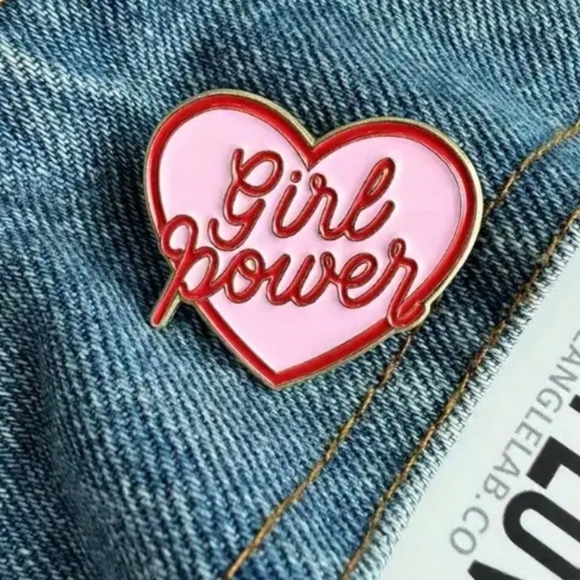 Jewelry | Girl Power Red Pink Emanel Heart Motivational Feminism Pin ...